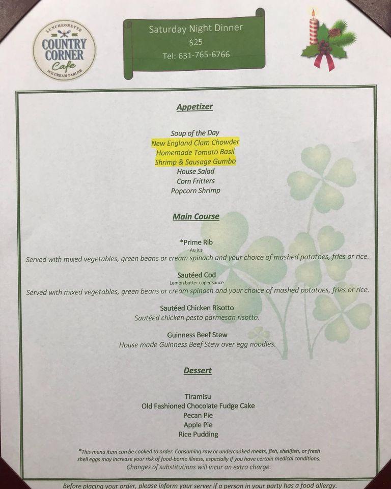Menu at Country Corner Cafe, Southold, NY-25