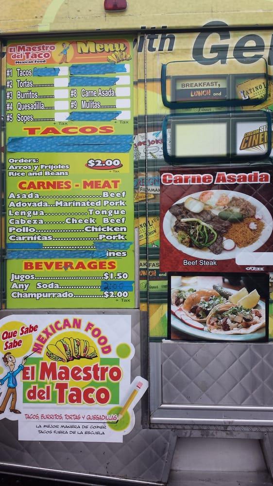 Menu at El Maestro del Taco restaurant, Bellevue, 156th Ave NE