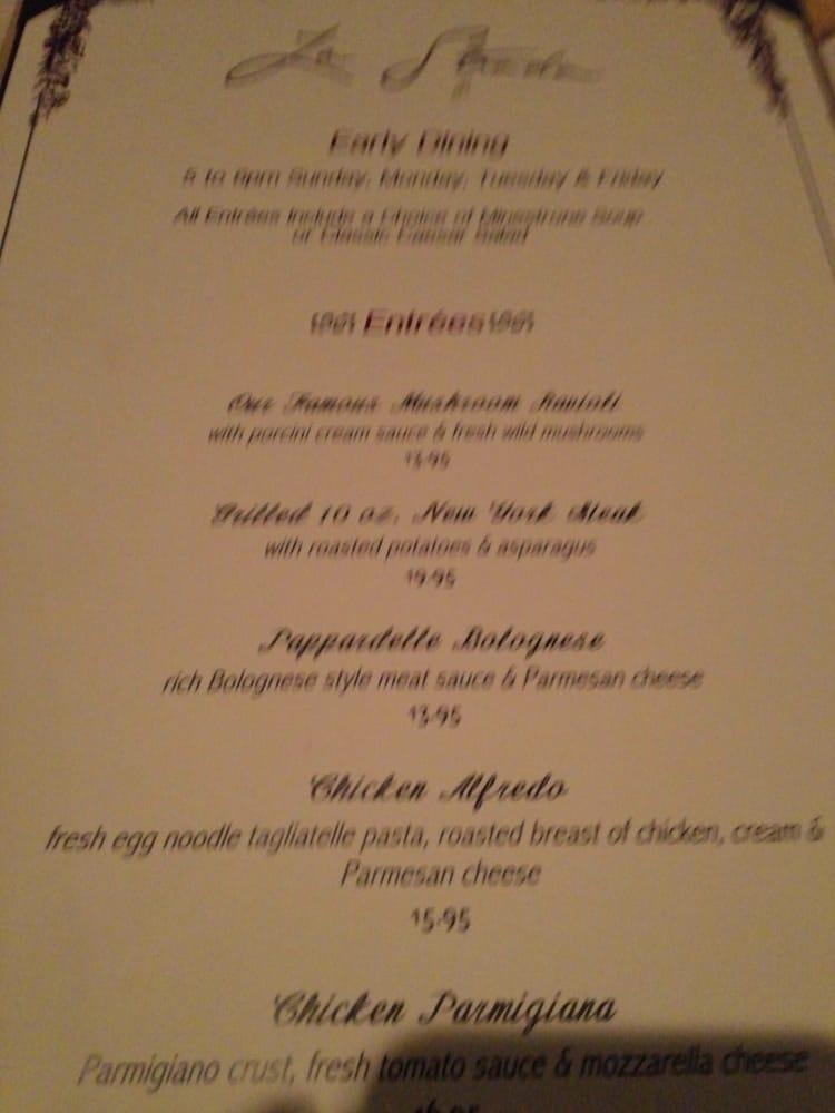 Menu at La Strada restaurant, Reno