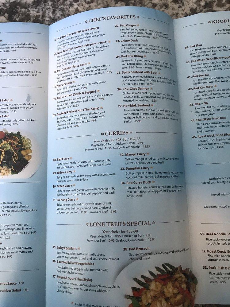 Menu at Lone Tree Thai Cuisine restaurant, Brentwood