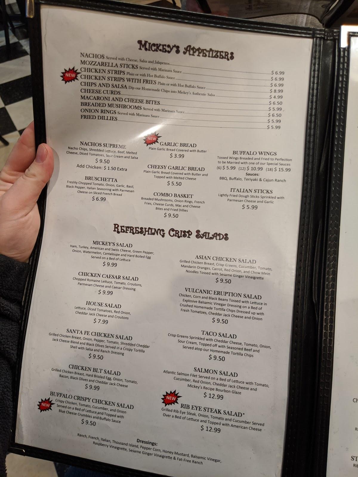 Menu at Mickey's Family Grill restaurant, Muskego