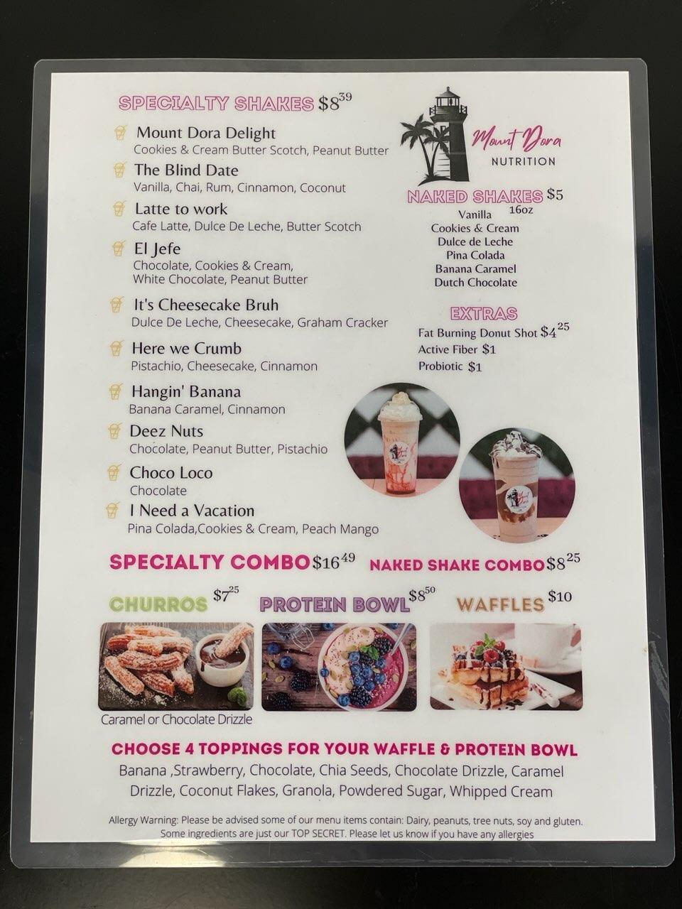 Menu at Mount Dora Nutrition pub & bar, Mount Dora