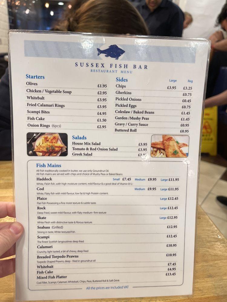 Menu at Sussex Fish Bar, London