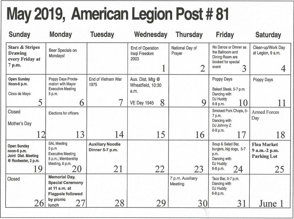 Menu at American Legion Post 81 pub & bar, Monticello