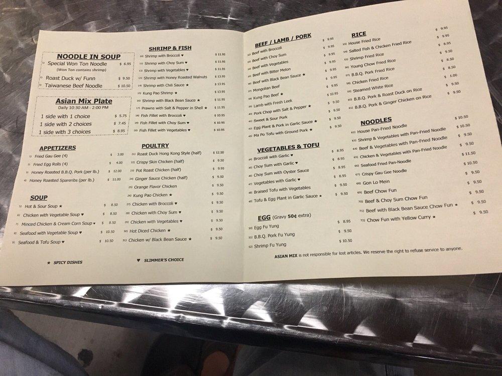 Menu at Asian Mix fast food, Honolulu, 1234 S Beretania St.