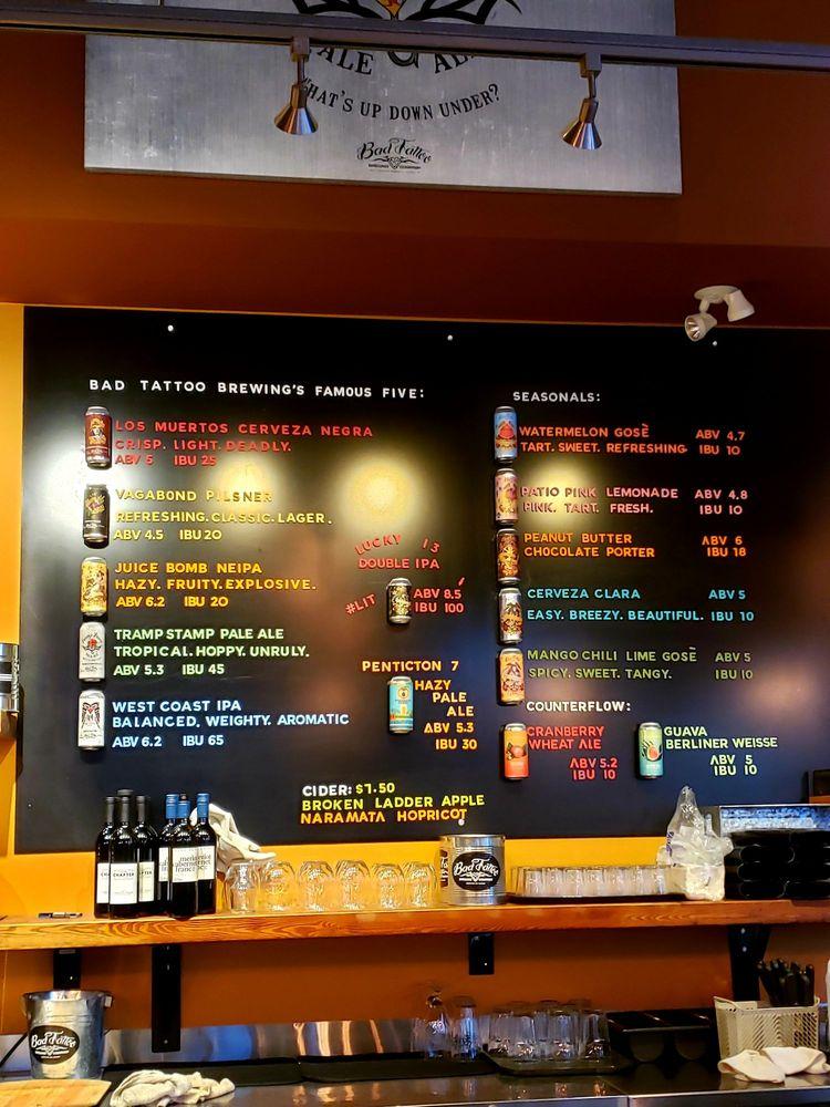 Menu at Bad Tattoo Brewing pizzeria, Penticton