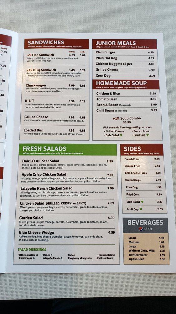 Menu at Dairi-O of Archdale restaurant, Archdale