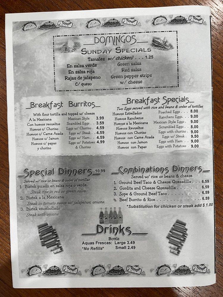 Menu at El Burrito restaurant, Boiling Springs, Parris Bridge Rd