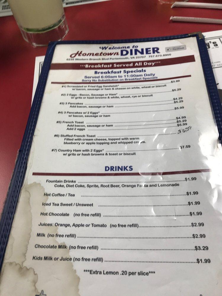 Menu at Hometown Diner restaurant, Portsmouth