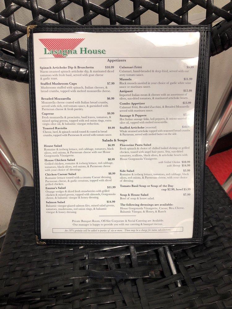 Menu at Lasagna House restaurant, Houston, Westheimer Rd