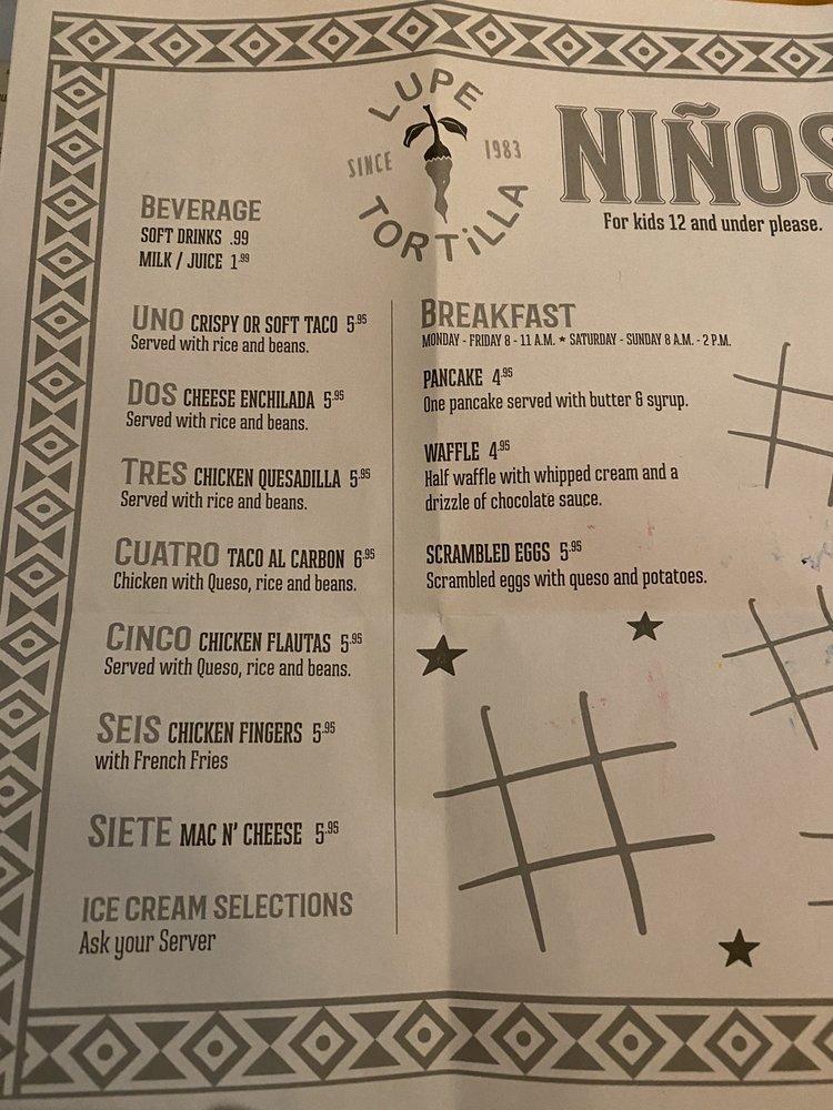 Menu at Lupe Tortilla Mexican Restaurant, Allen