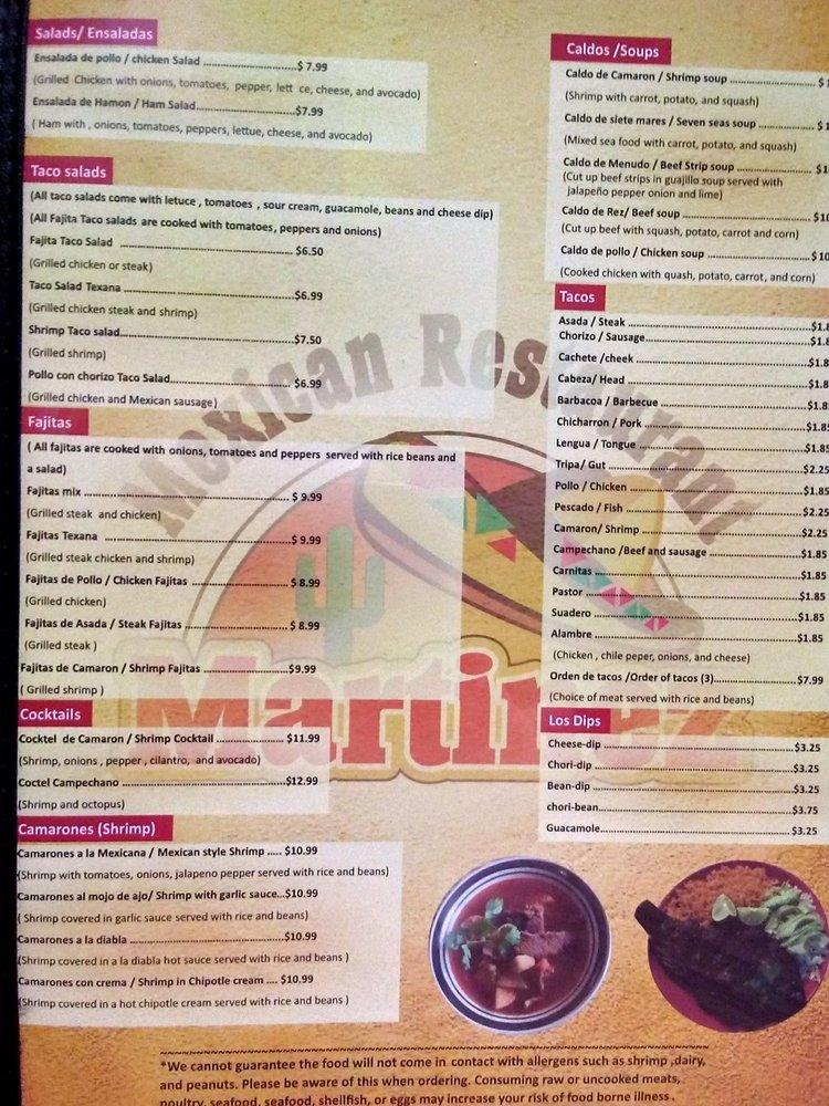 Menu at Martinez Mexican Restaurant, Greeneville