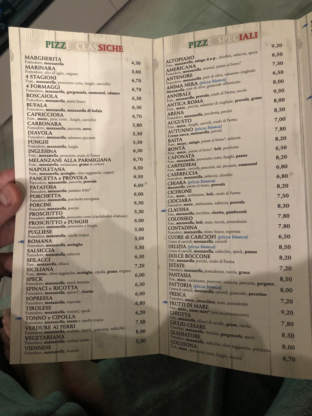 Menu da Antica Roma ristorante, Vigonza