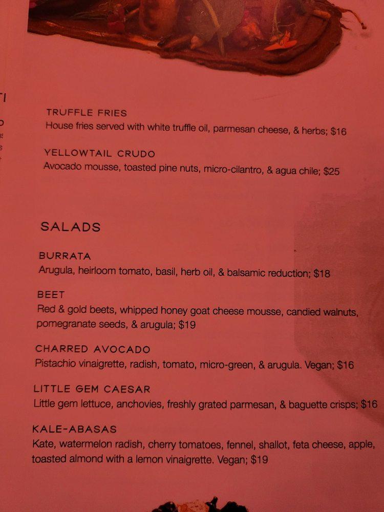 Menu at Rose's Garden Bar, Calabasas