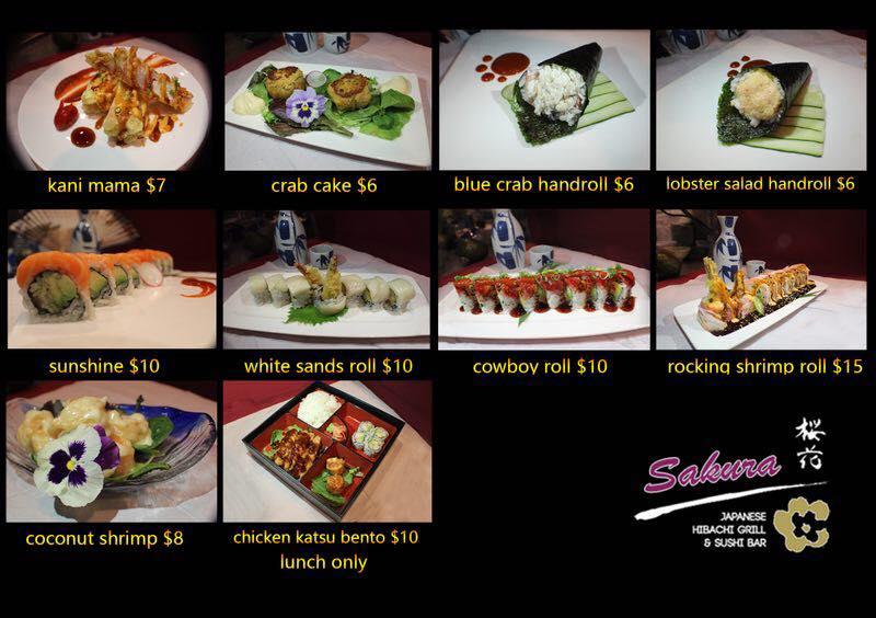 Menu at Sakura Japanese House restaurant, Las Cruces