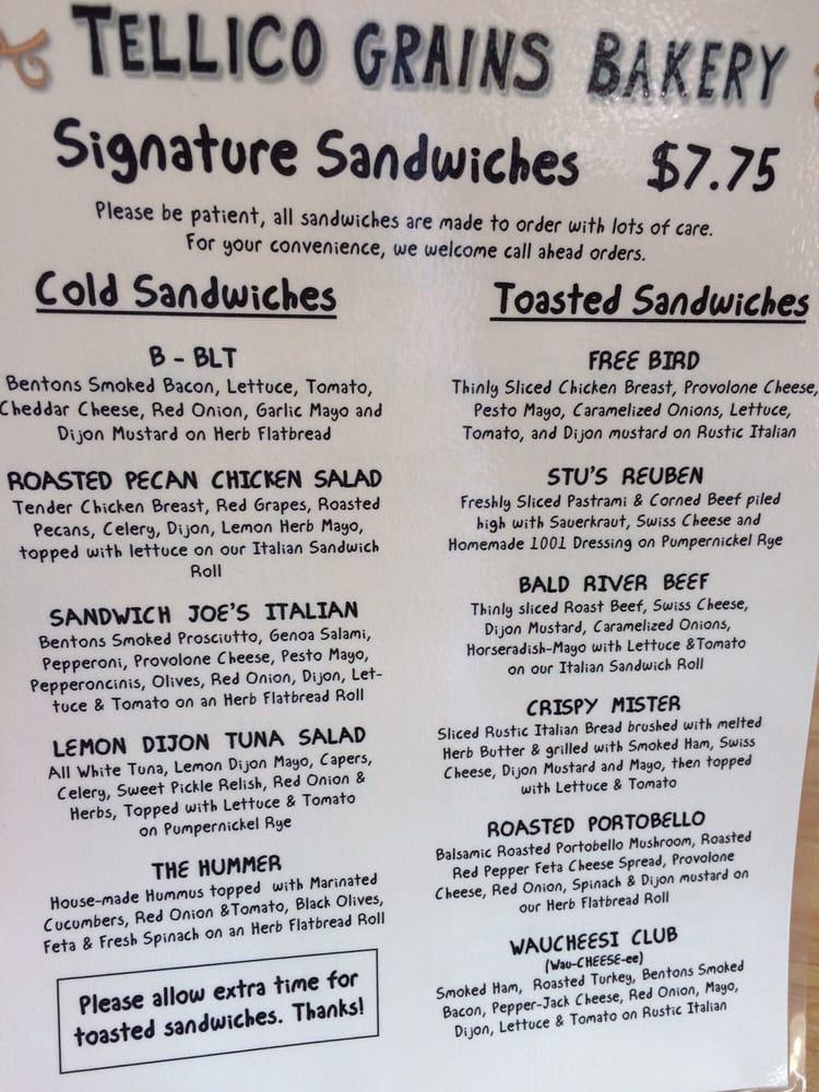 Menu at Tellico Grains Bakery, Tellico Plains