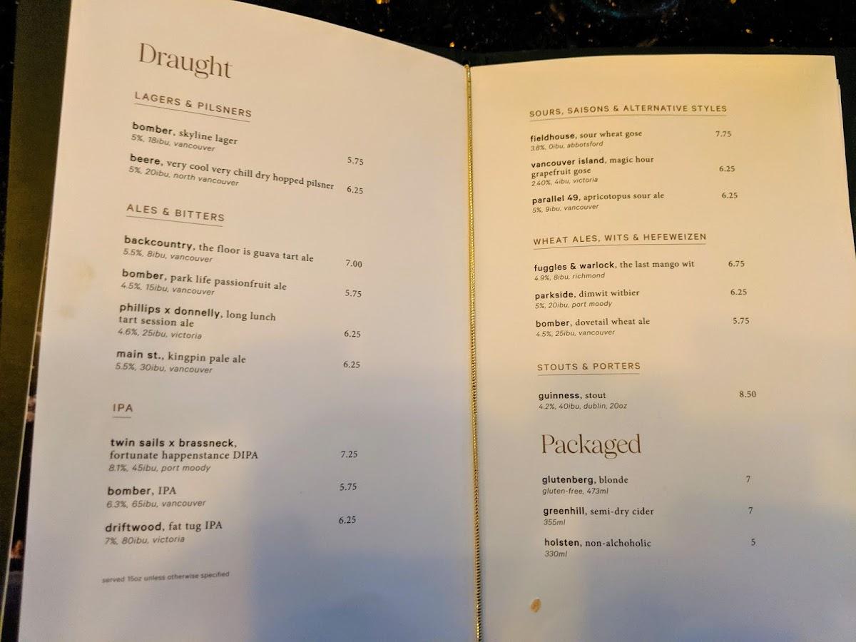 Menu at The Ballyhoo Public House, Vancouver