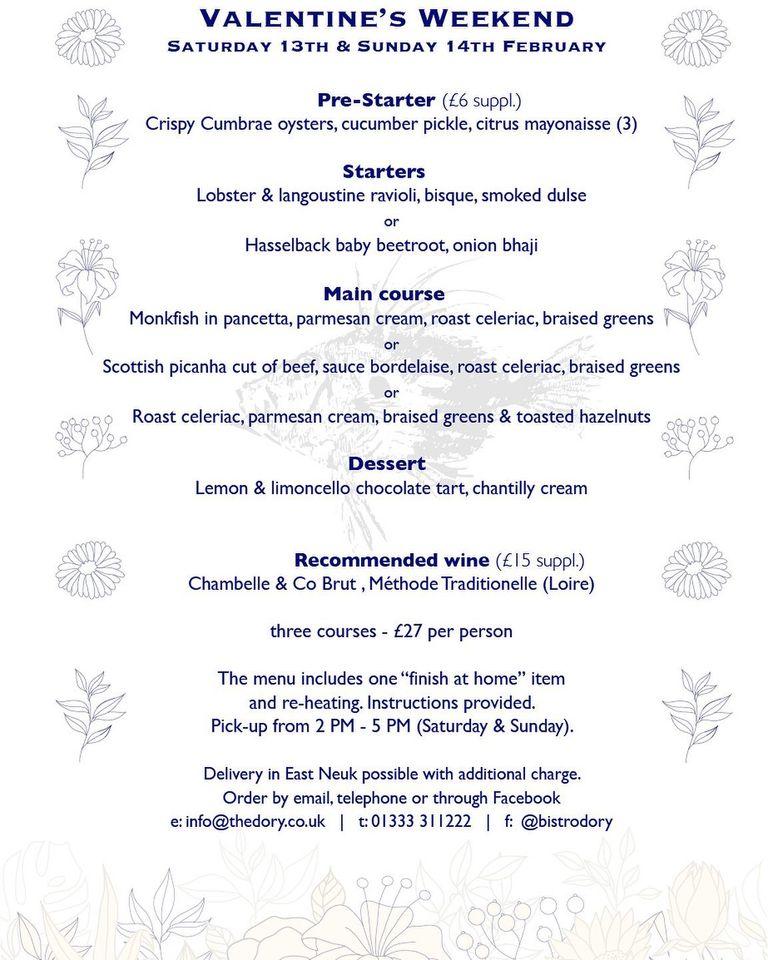 Menu at The Dory Bistro & Gallery restaurant, Pittenweem