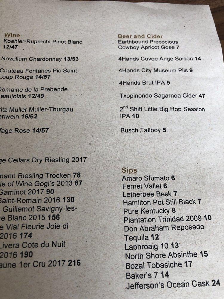 Menu at Bulrush StL Restaurant, St. Louis