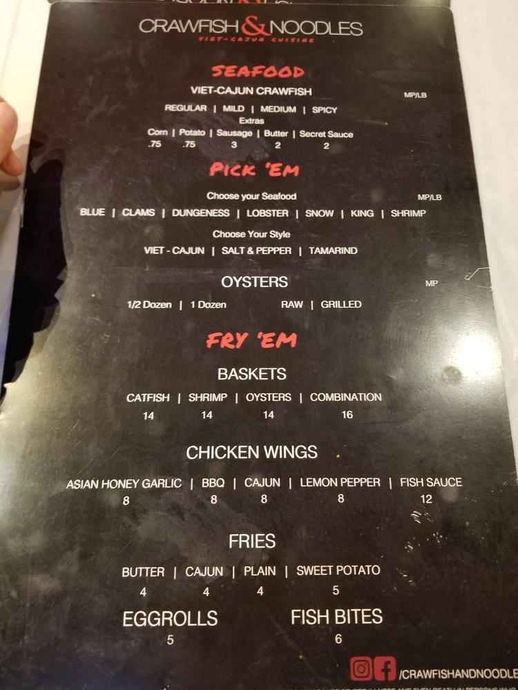 Menu at Crawfish & Noodles restaurant, Houston, Bellaire Blvd #990