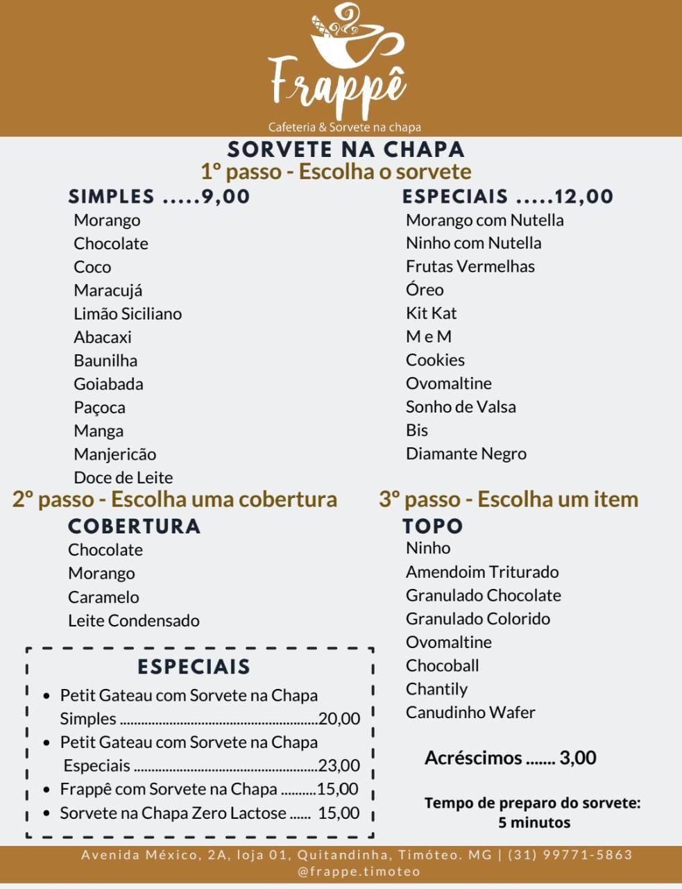 Carta de Frappê - Cafeteria & Sorvete na Chapa ( Via Illuminata Mall ...