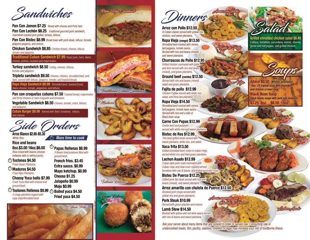 Menu at La Cocina Cubana restaurant, Lansing, 123 S Washington Square