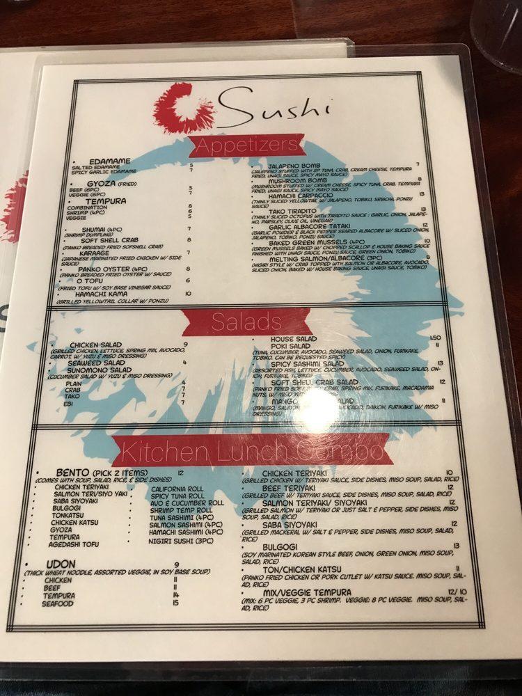 Menu at O! Sushi restaurant, Petaluma