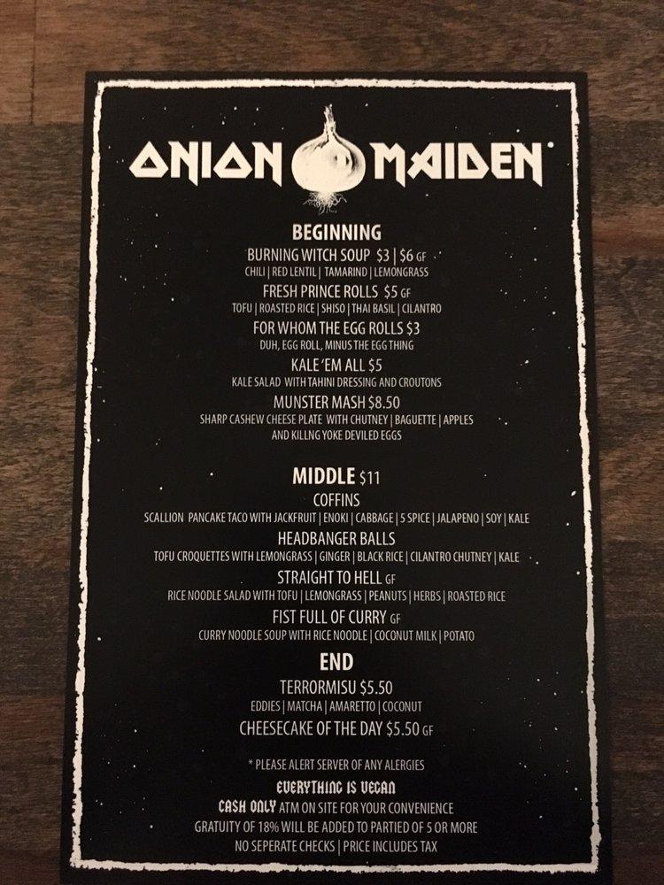 Menu at Onion Maiden restaurant, Pittsburgh