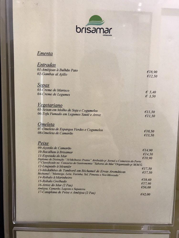 Menu at Restaurante Brisamar, Marinha Grande