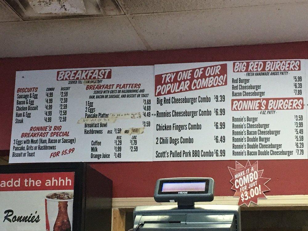 Menu at Ronnie's Restaurant, Savannah