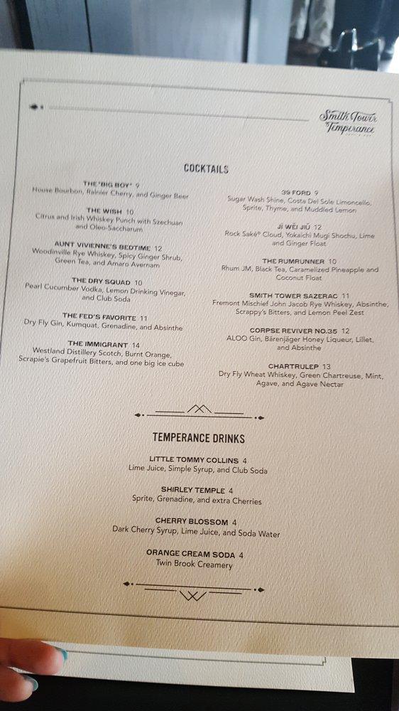 Menu at Smith Tower pub & bar, Seattle