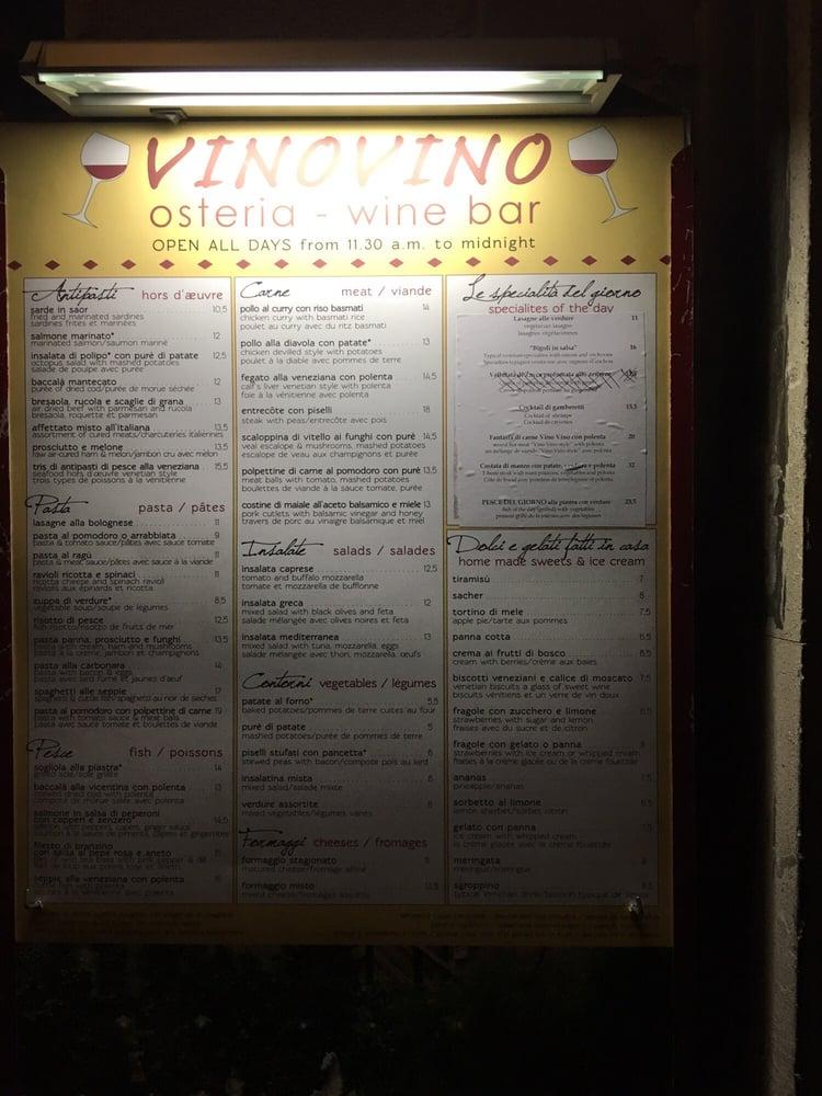 Menu at Vino Vino pub & bar, Venice, Calle del Caffettier