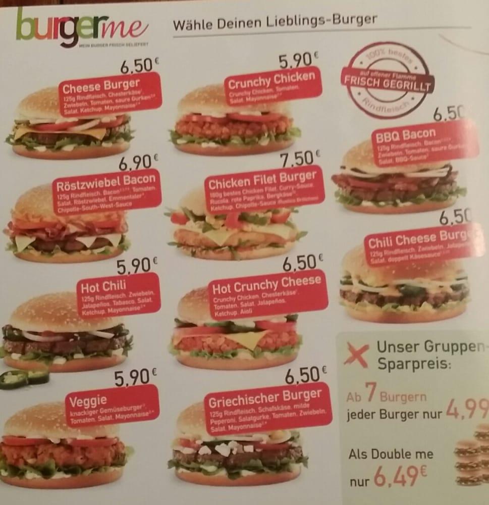 Speisekarte von burgerme fast Food, Kaiserslautern