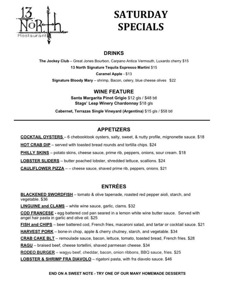 Menu at 13 North pub & bar, Malta