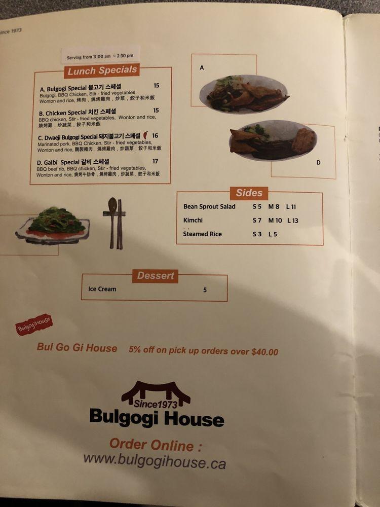 Menu at Bulgogi House restaurant, Edmonton