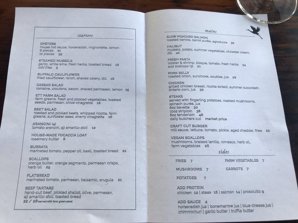Menu at Cambridge Mill steakhouse, Cambridge