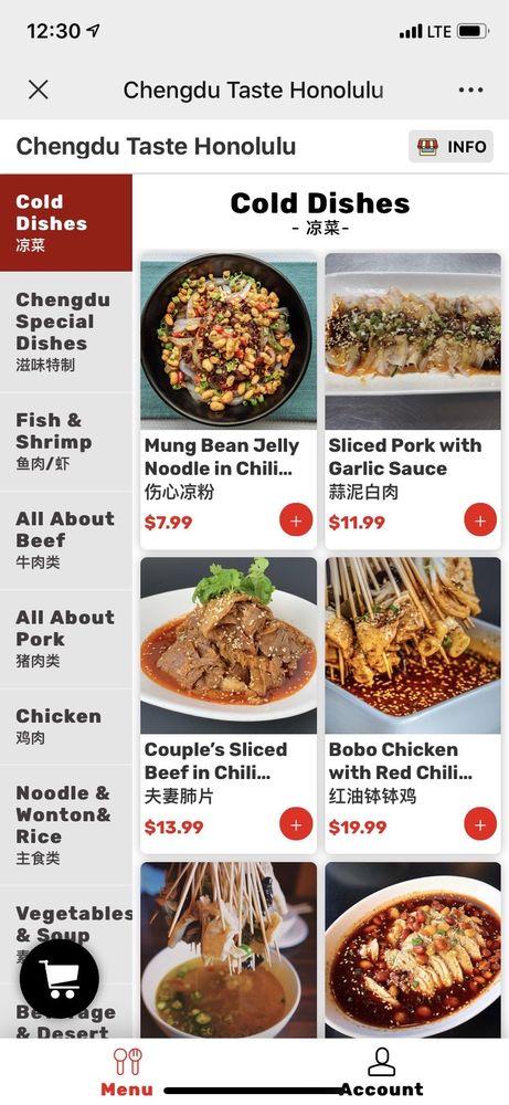 Menu at Chengdu Taste restaurant, Honolulu