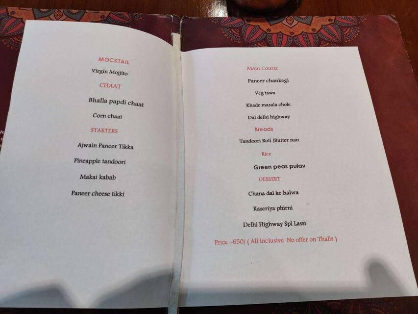 Menu at Delhi highway, Mumbai, Ground floor