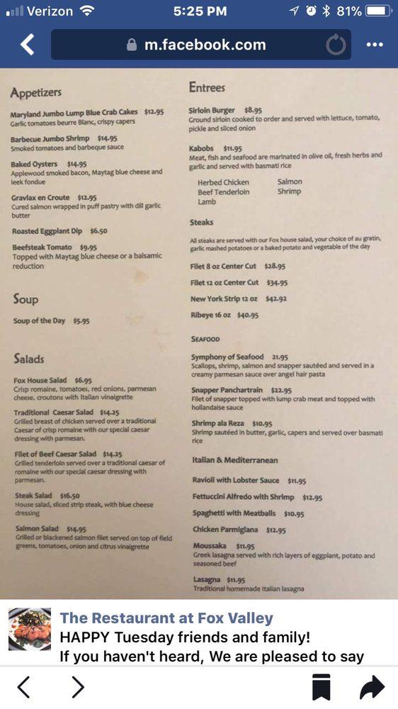 Menu at Fox Valley Restaurant, Alabaster