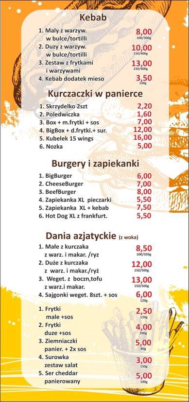 Menu at Kebab Chicken BAR, Bielsko-Biala