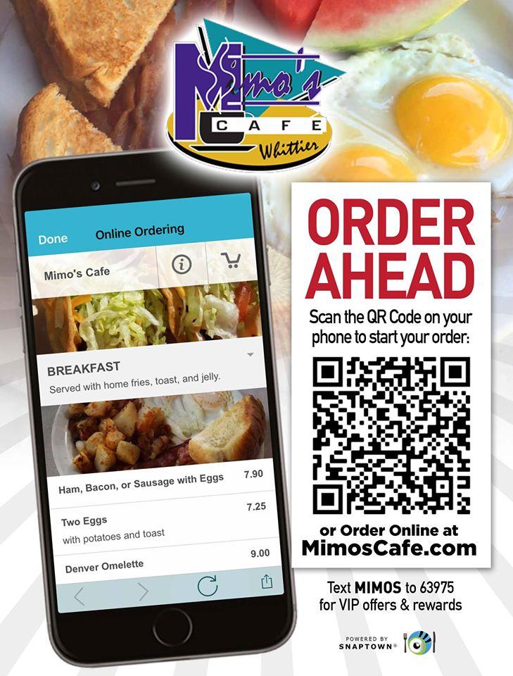 Menu at Mimo's Cafe, Whittier