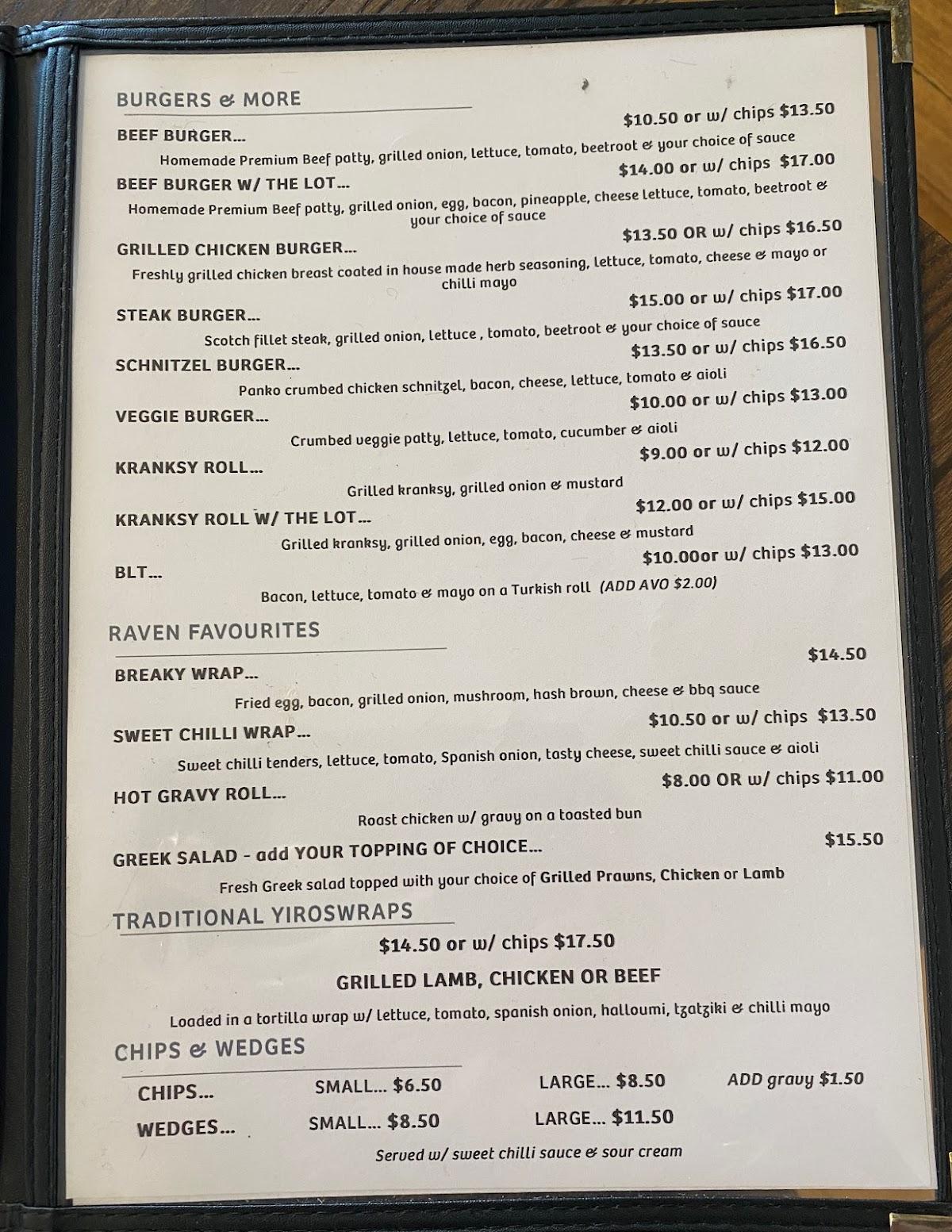 Menu at Raven Cafe & Grill, Narooma