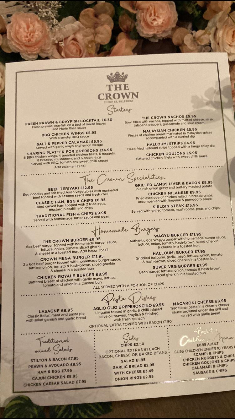 Menu at The Crown Pub & Restaurant, Billericay, 2 High St