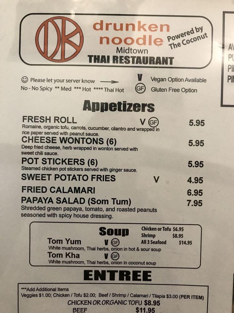 Menu at Drunken Noodle Midtown restaurant, Sacramento