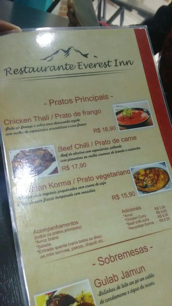 Menu at Everest Inn restaurant, Curitiba, Praça Gen. Osório