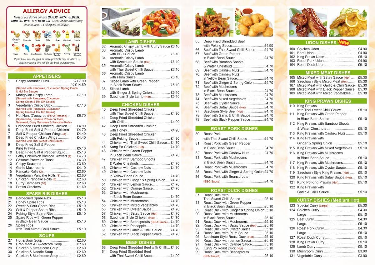 Menu at Hon's Kitchen restaurant, Poole