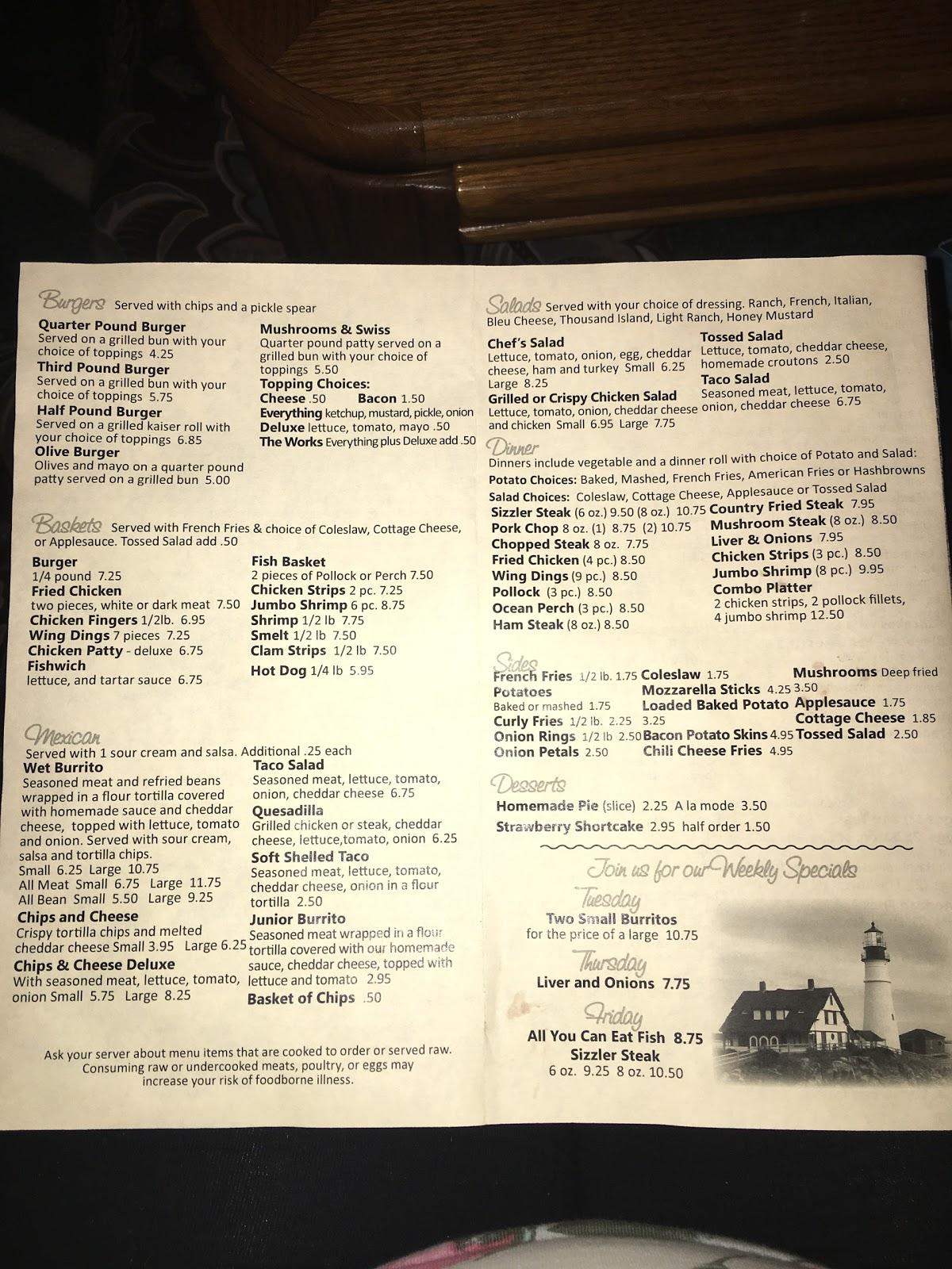 Menu at The Lakeside Inn restaurant, Sand Lake, 27 W Lake St