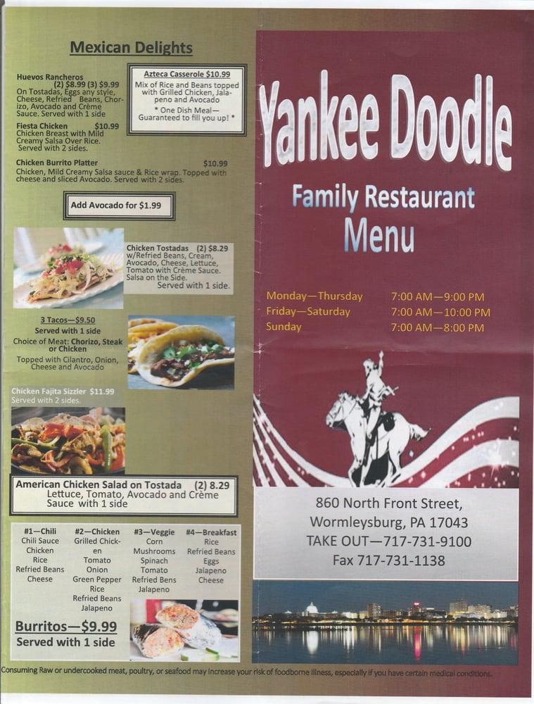 Menu at Yankee Doodle Restaurant, Wormleysburg