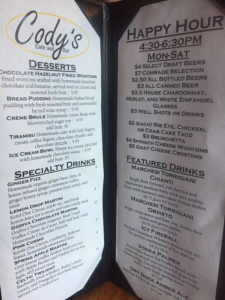 Carta de Cody's Cafe and Bar, Denver