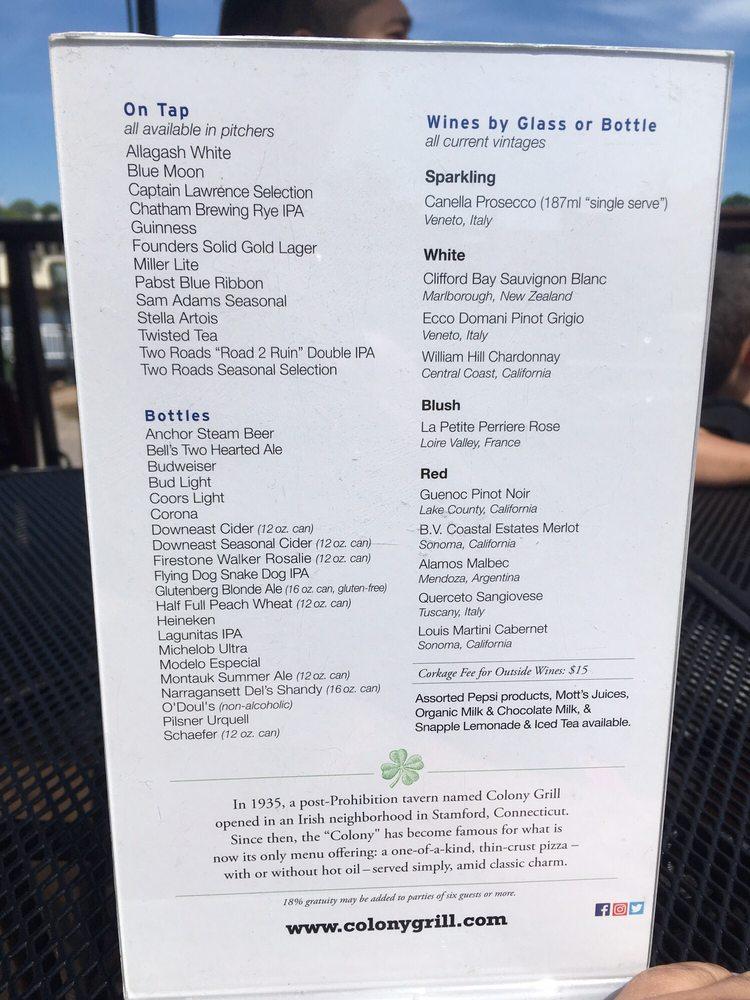 Menu at Colony Grill pizzeria, Port Chester